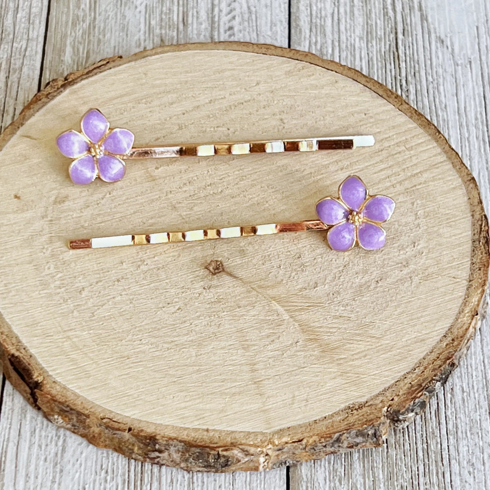 Purple Floral Hair Pin Set of 2 - Boho Flower Bobby Pins - Be Grace Be ...